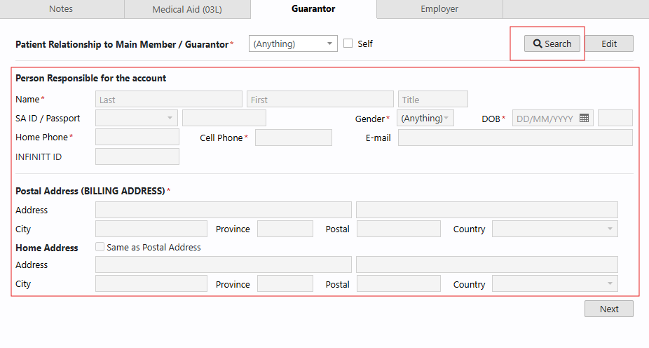 Capture Guarantor Information (Main member / person responsible for ...