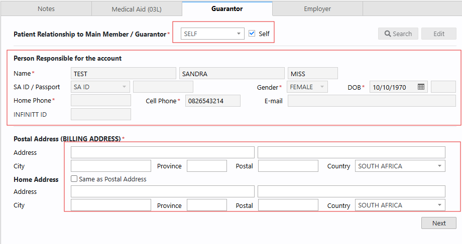 Capture Guarantor Information (Main member / person responsible for ...